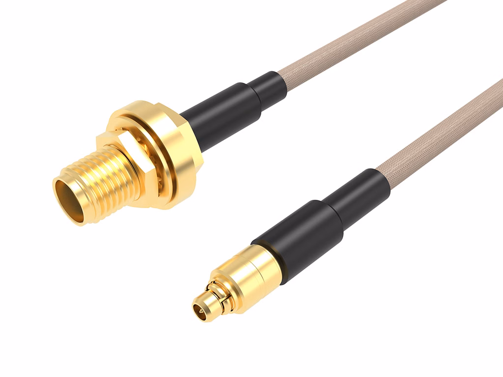 MMCX PoC Right-Angle Plug to MMCX PoC Right-Angle Plug on RG-178 Cable, 80.00mm Length, 50 Ohms