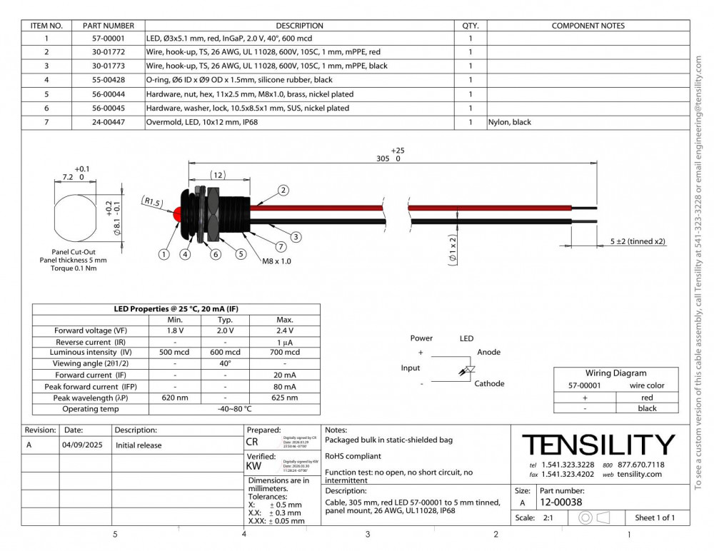Tensility International 12-00038 product drawing preview