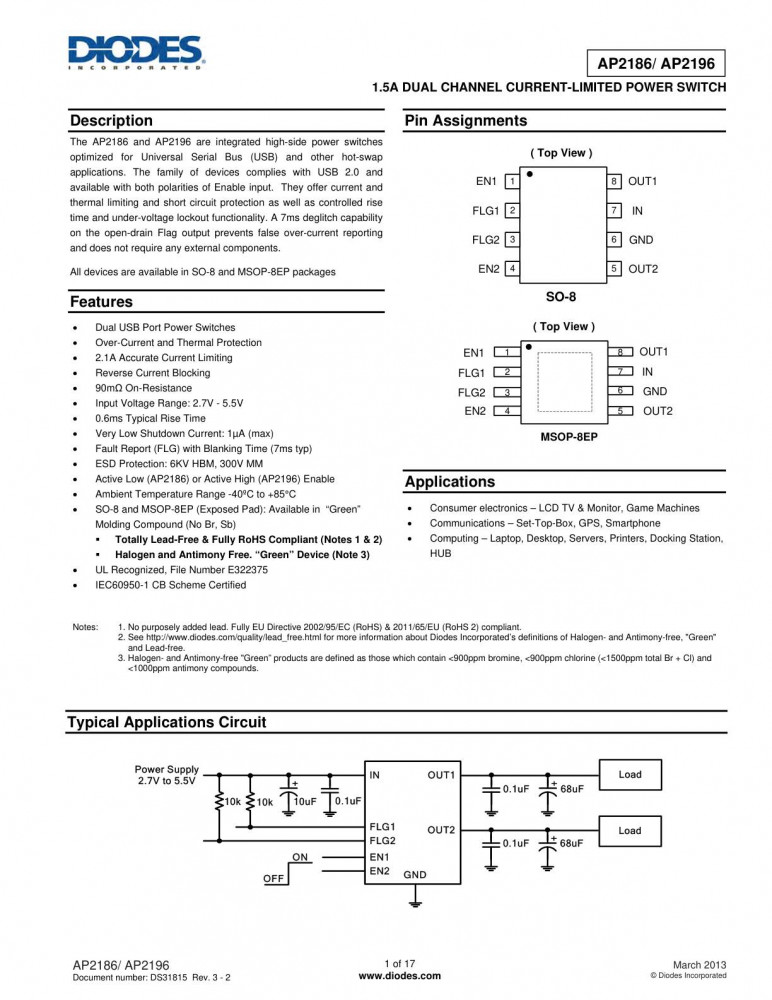 AP2196SG-13 datasheet page 1