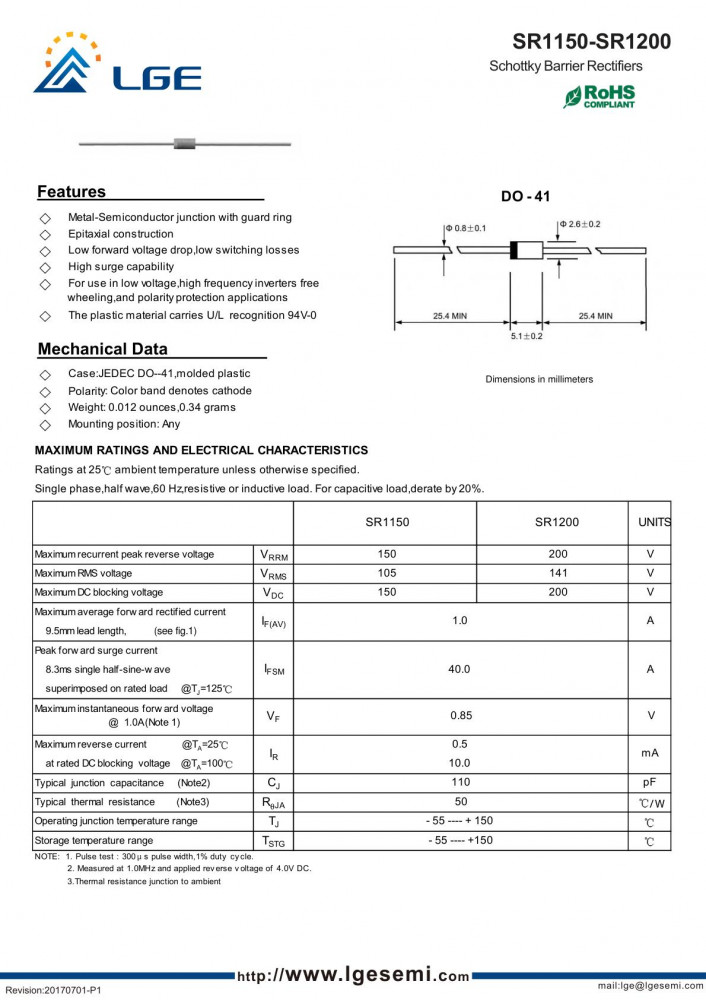 LGE SR1150 datasheet page 1