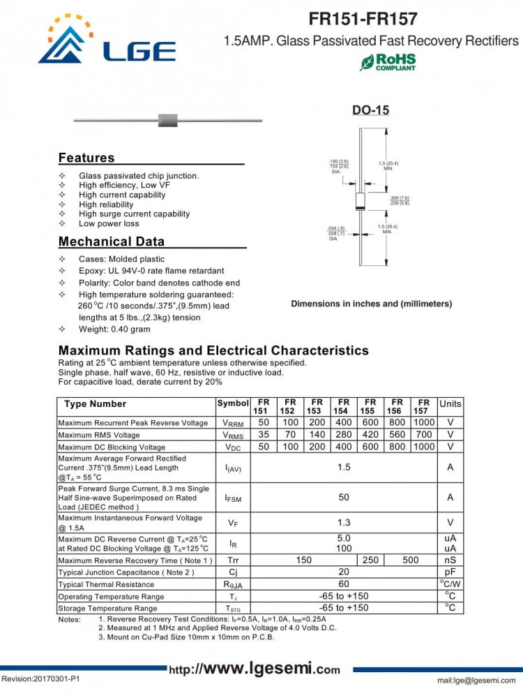 LGE FR157 datasheet page 1
