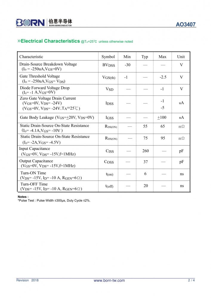 AO3407 datasheet page 2