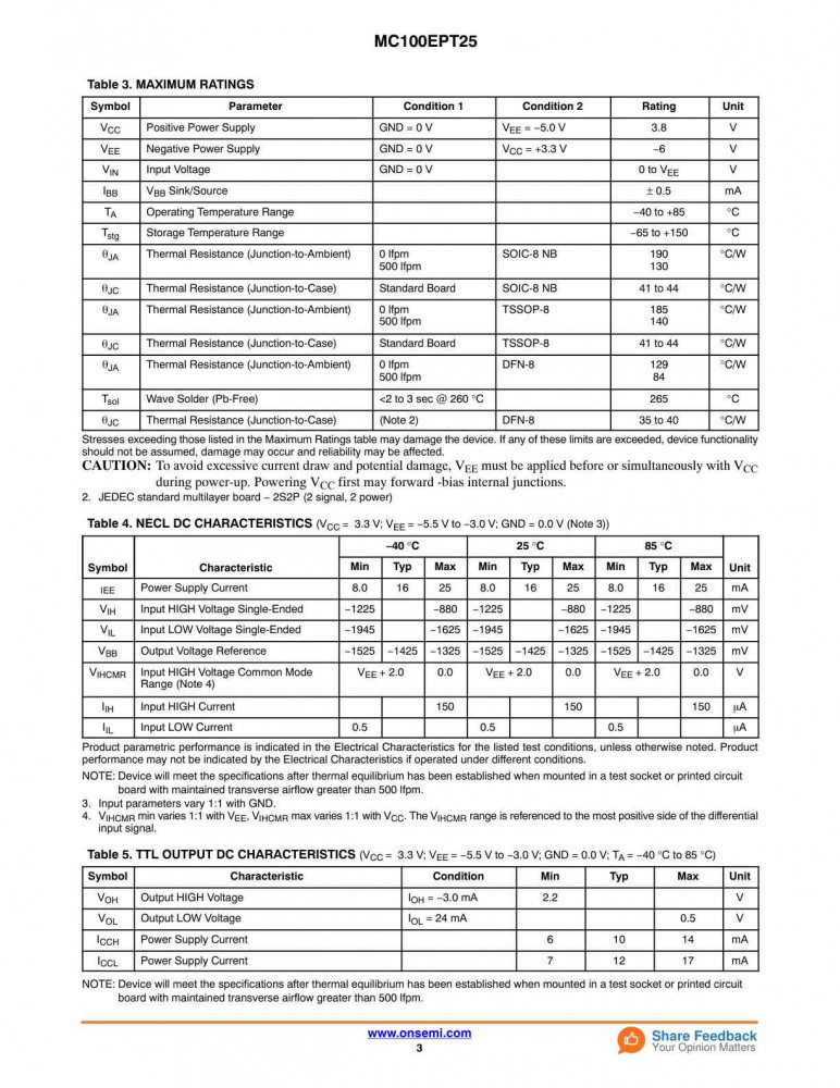 MC100EPT25 datasheet page 3