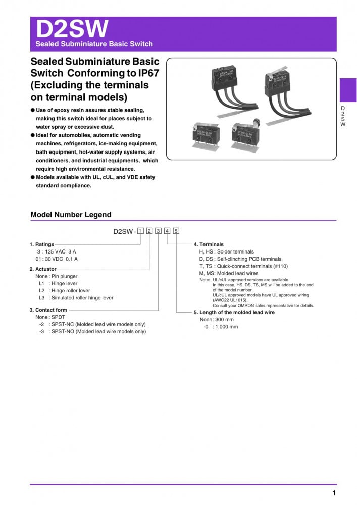 OMRON D2SW documentation page 1