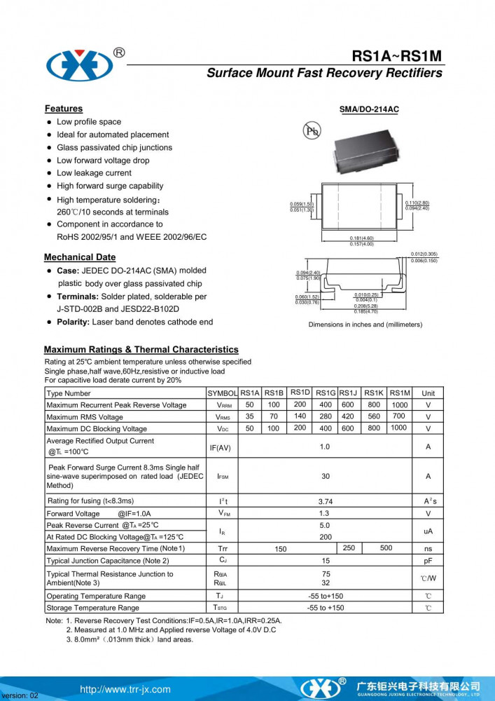 JUXING RS1G datasheet page 1