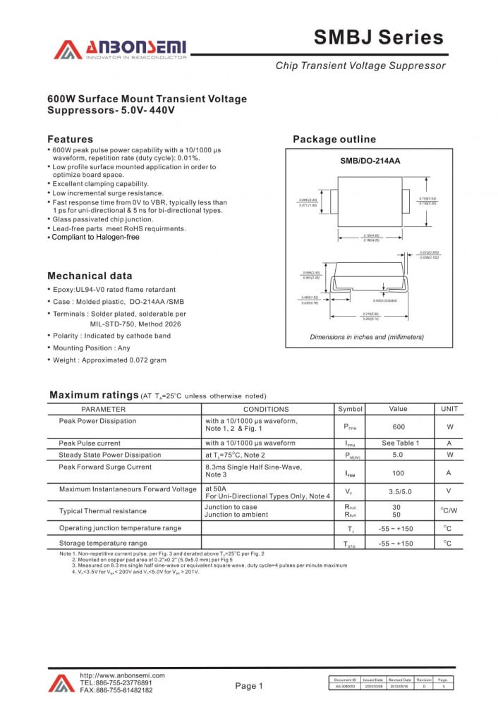 AnBon SMBJ series datasheet page 1