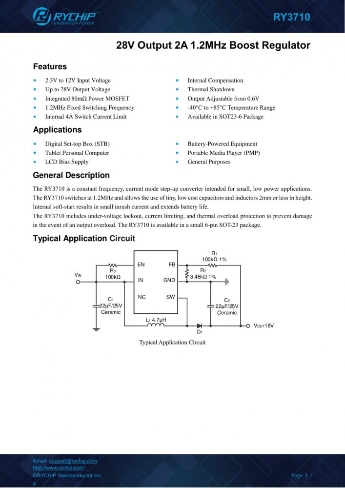 RY3710 datasheet page 1
