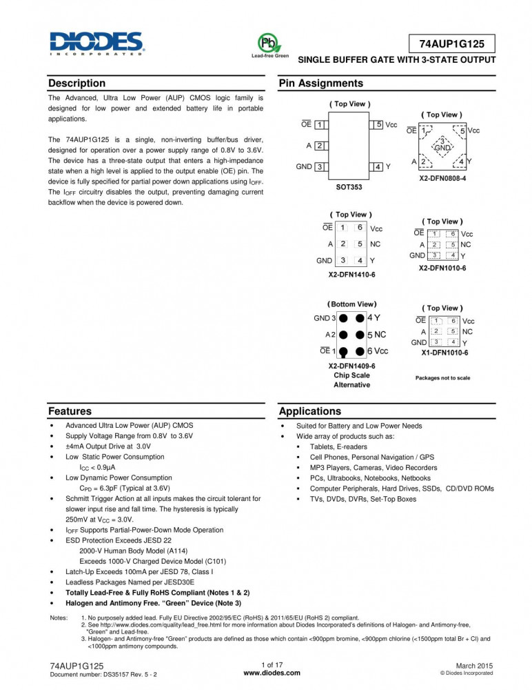 74AUP1G125 datasheet page 1