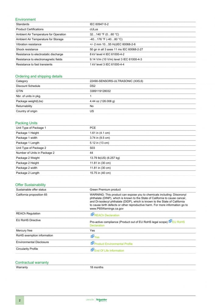 XXV18B1NAL2 technical document page 2