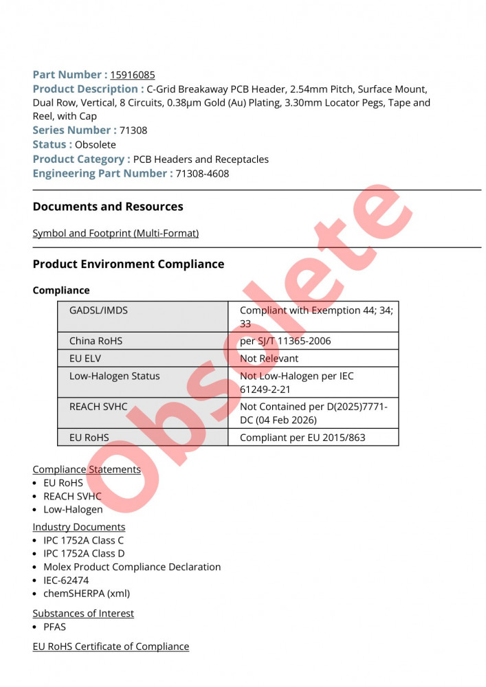 MOLEX 15916085 technical document preview, page 1