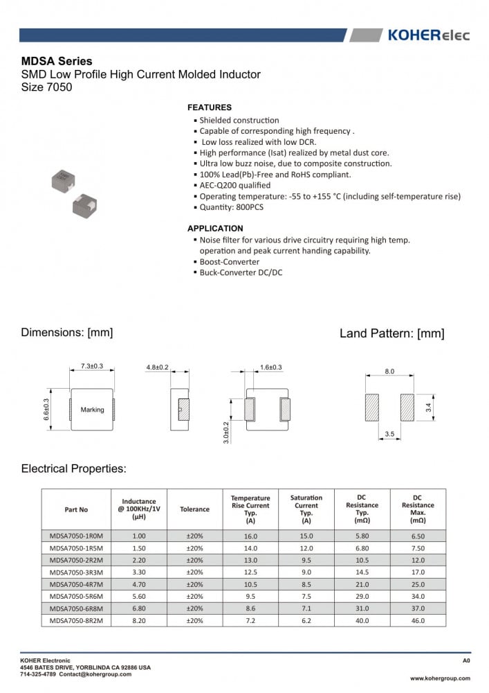 KOHERelec MDSA7050 datasheet page 1