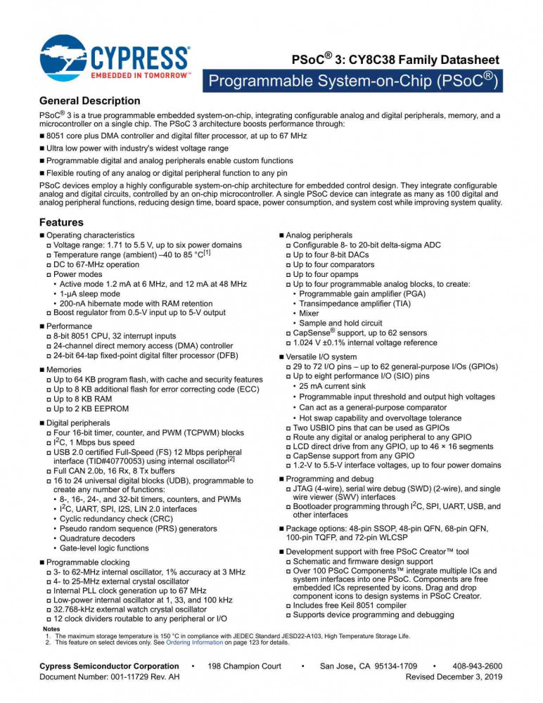 CY8C3866LTI-030 datasheet page 2