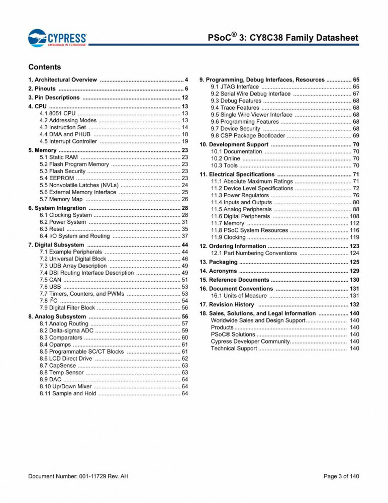 CY8C3866LTI-030 datasheet page 4