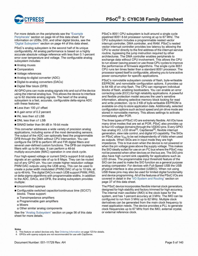 CY8C3866LTI-030 datasheet page 6