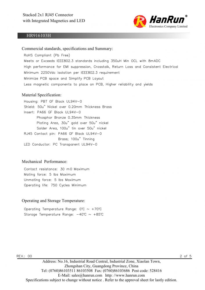 HR916103H datasheet page 2