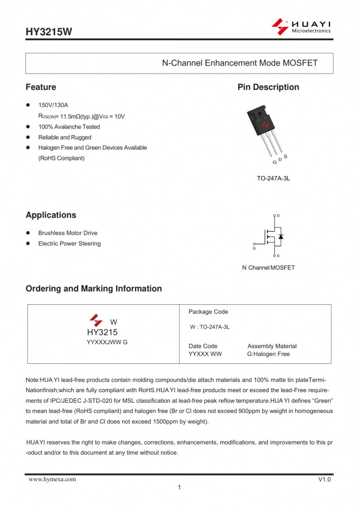 HY3215W datasheet page 1