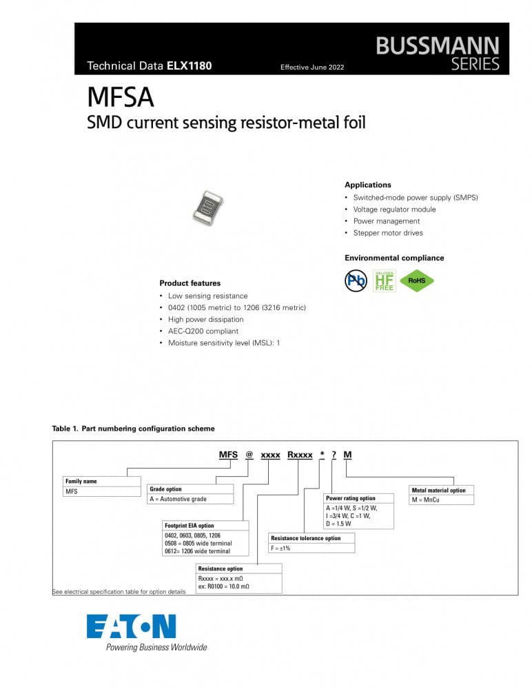 MFSA datasheet page 1