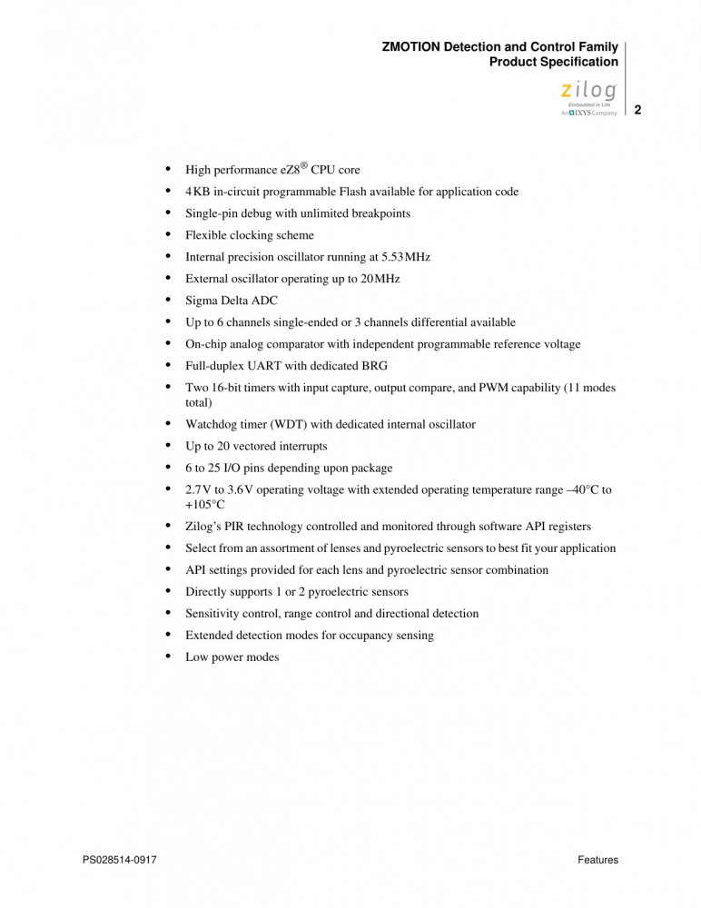 Z8FS040 product specification document page 10