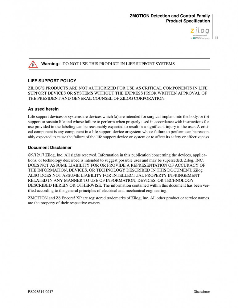 Z8FS040 product specification document page 2