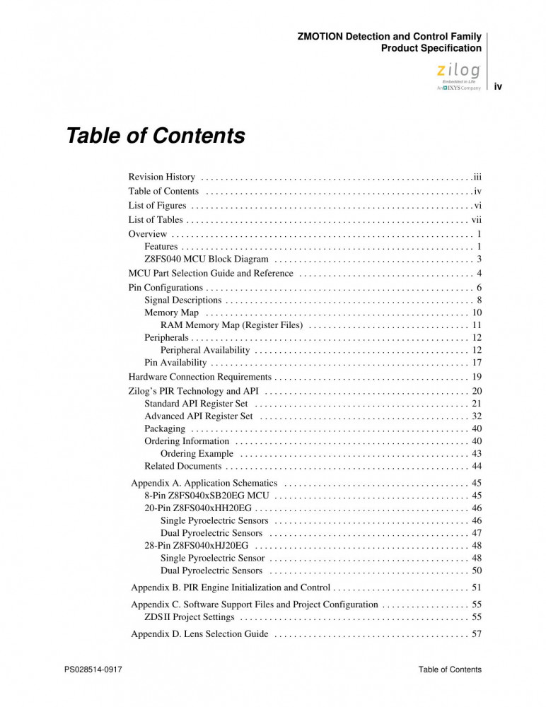 Z8FS040 product specification document page 4
