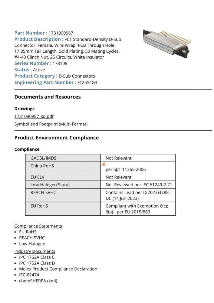 MOLEX 1731090987 document preview, page 1