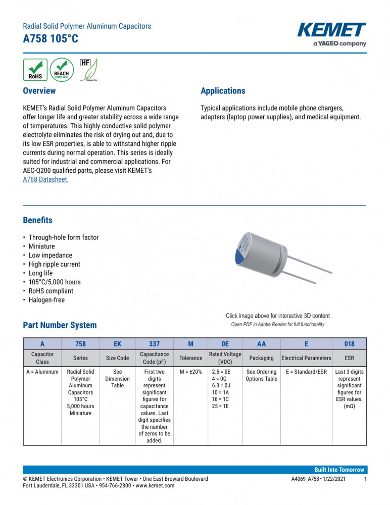 KEMET A758 datasheet page 1