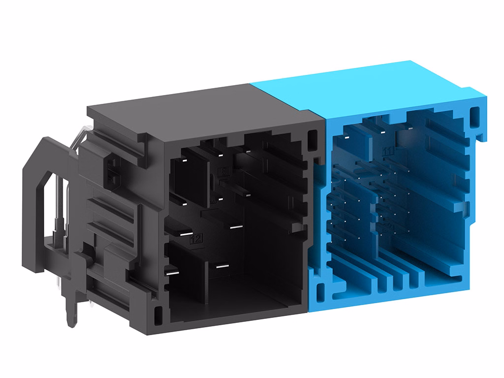stAK50h 2 Bay Right-Angle Hybrid Header, 24 Circuits, Bay 1: 12 Circuits/Key 1/Black; Bay 2: 12 Circuits/Key 2/Green; Tube