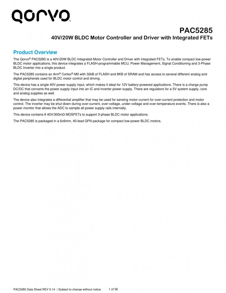 PAC5285 datasheet page 1