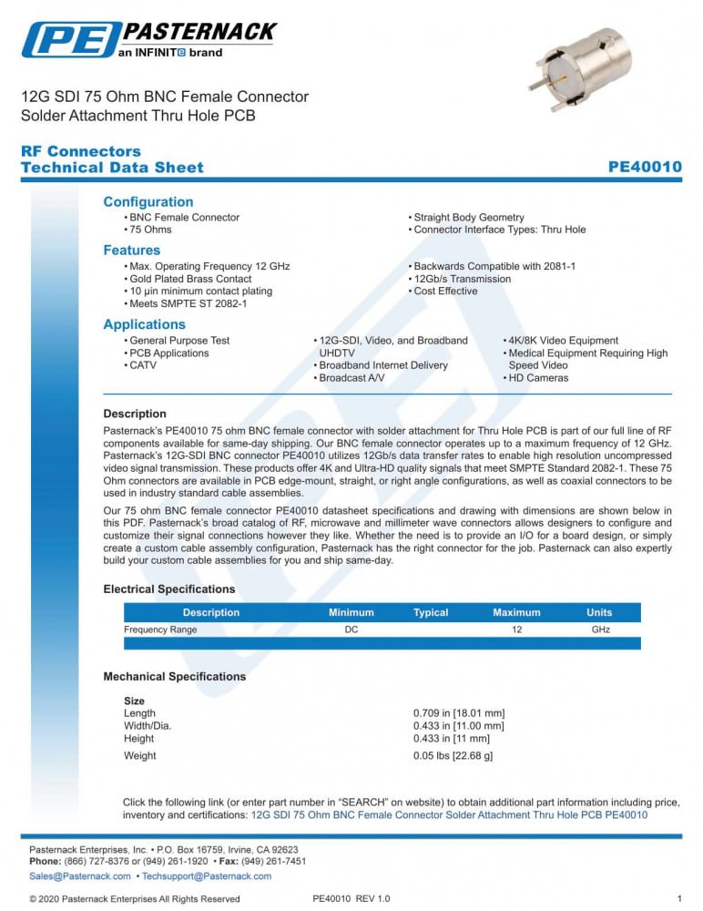PASTERNACK PE40010 datasheet page 1