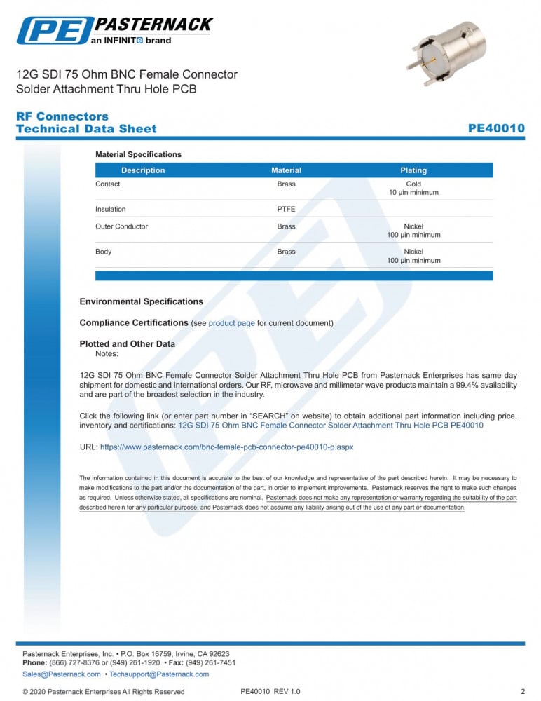PASTERNACK PE40010 datasheet page 2