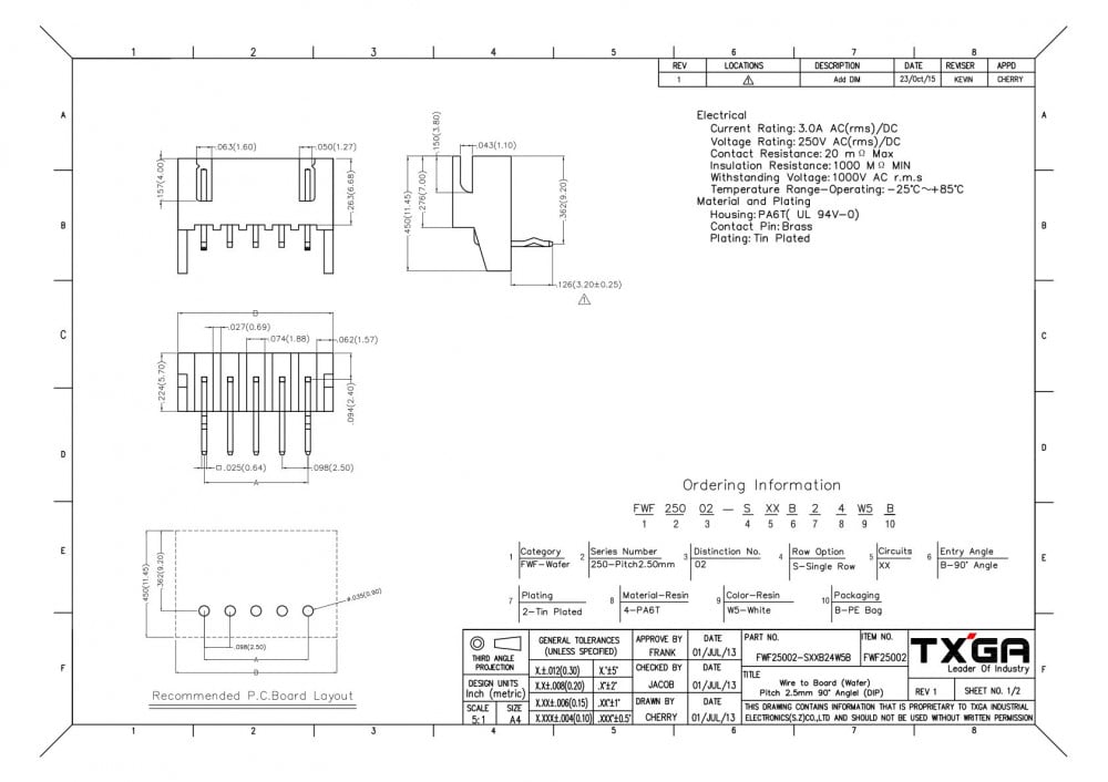 TXGA FWF25002 technical drawing page 3