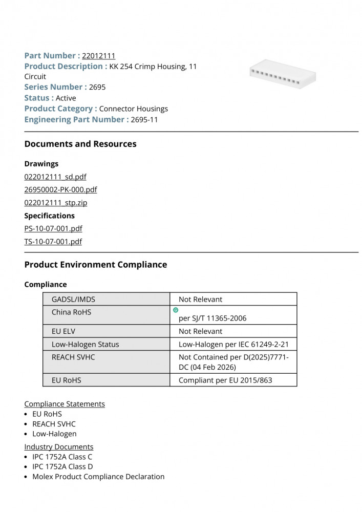 Molex 22012111 document preview, page 1