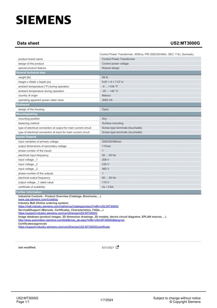 SIEMENS MT3000G technical document preview