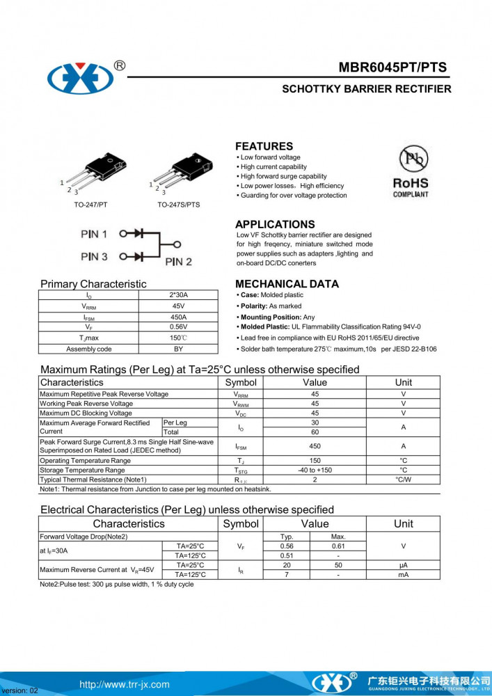 MBR6045PT datasheet page 1