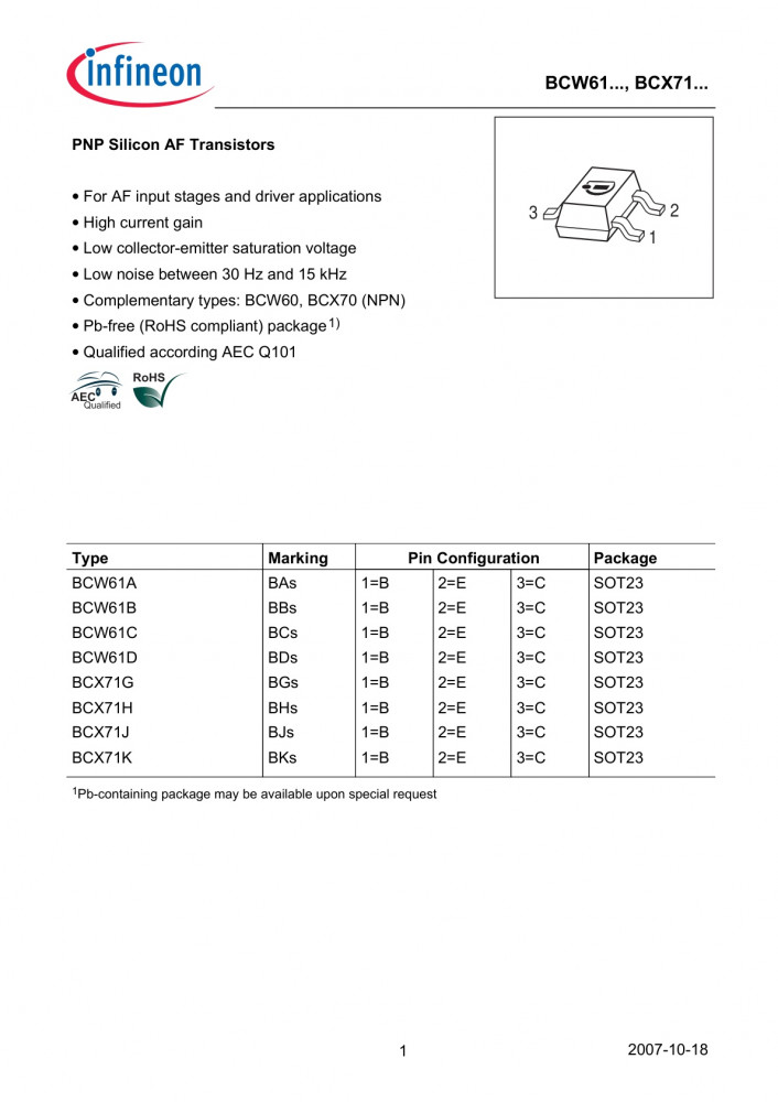 BCX71K datasheet page 1