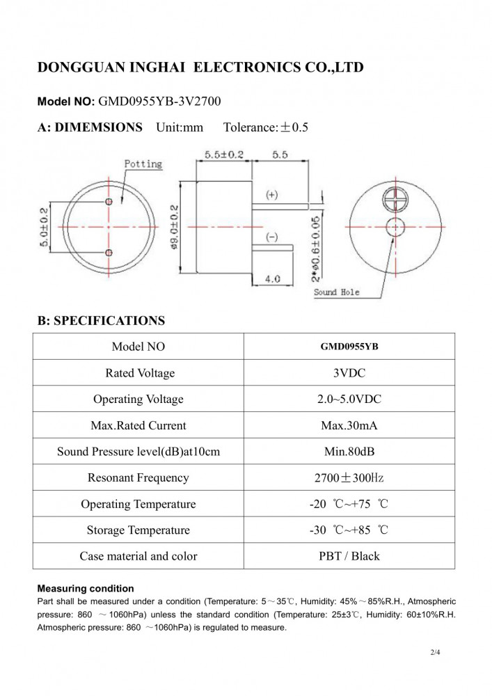 GMD0955YB-3V2700 specification approval document page 2