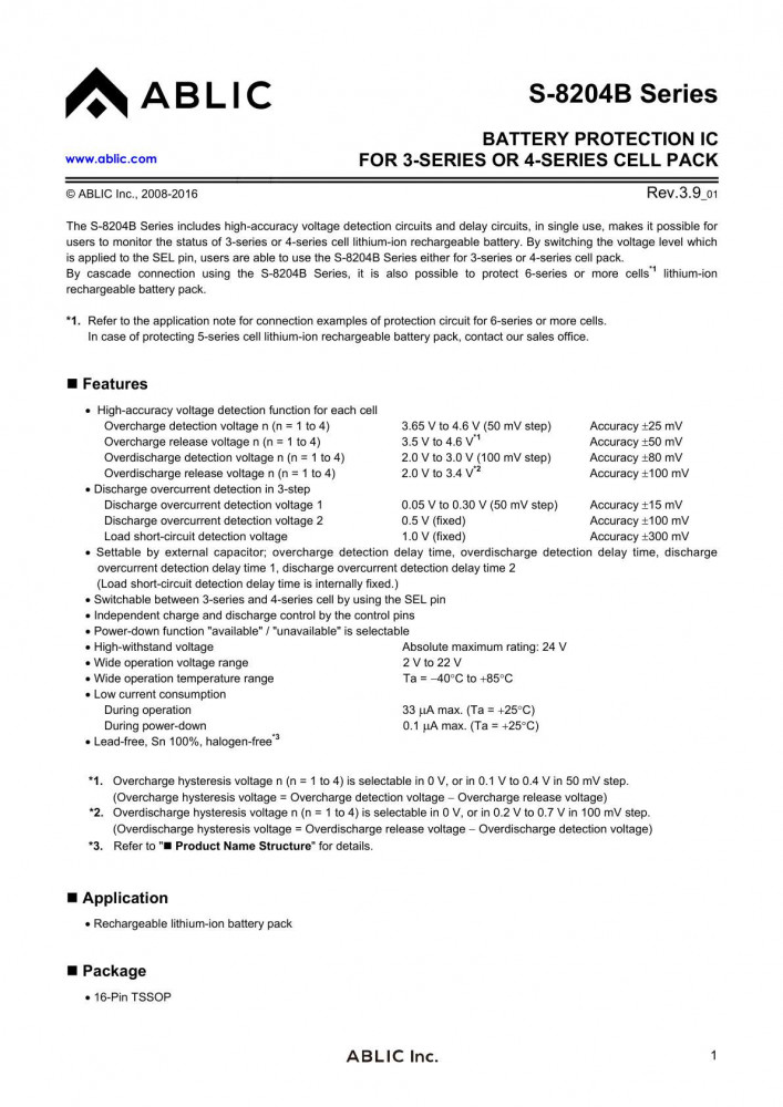 S-8204B datasheet page 1