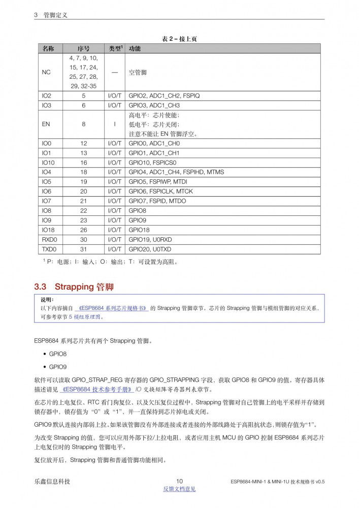 ESP8684-MINI-1U-H4 technical document page 10