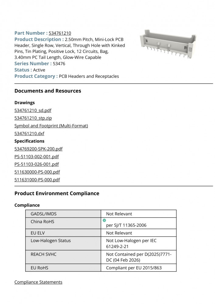 MOLEX 534761210 technical document preview, page 1