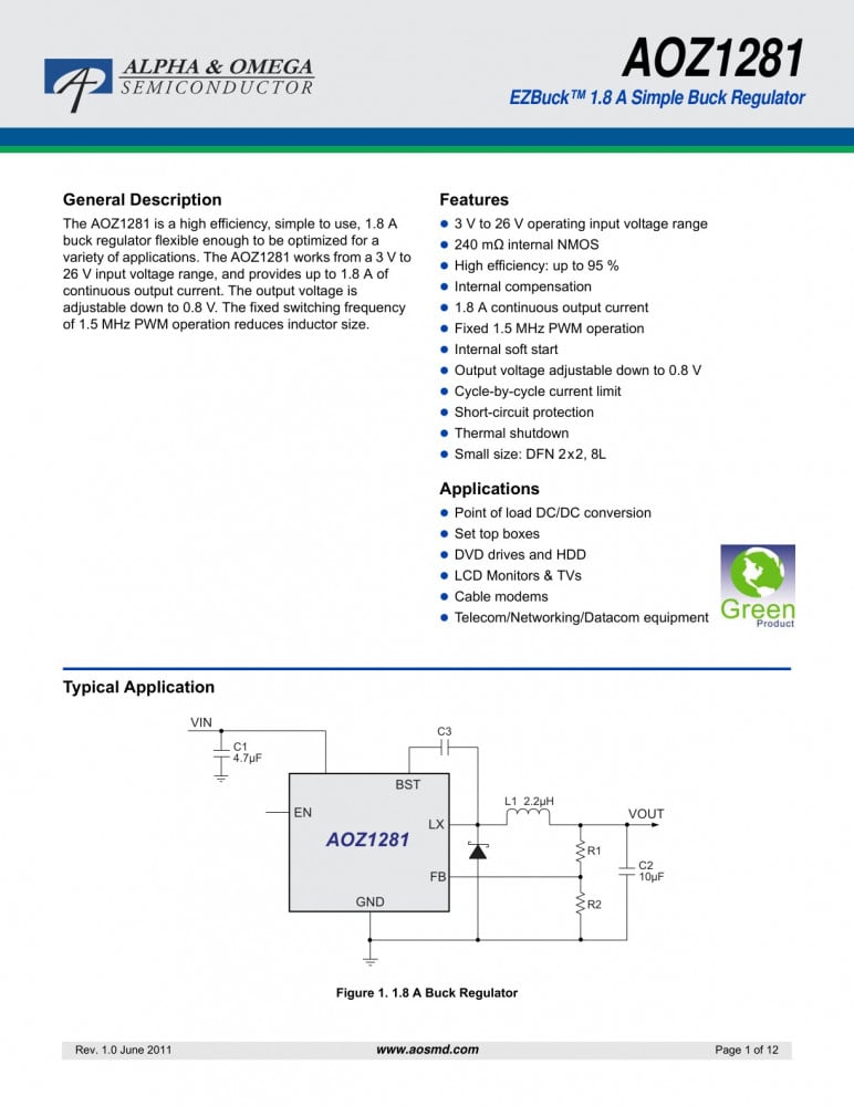 AOZ1281DI datasheet page 1
