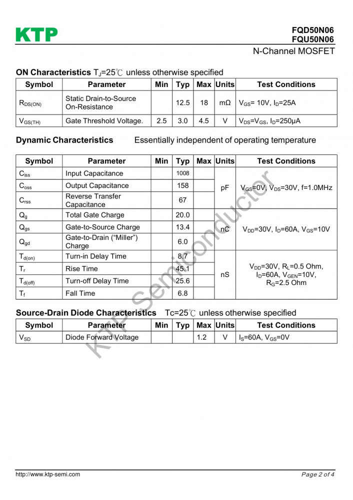 FQD50N06 datasheet page 2