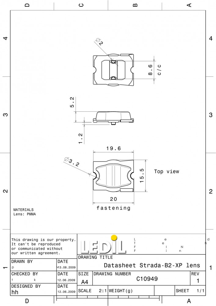 STRADA-B2-XP lens technical drawing, drawing C10949