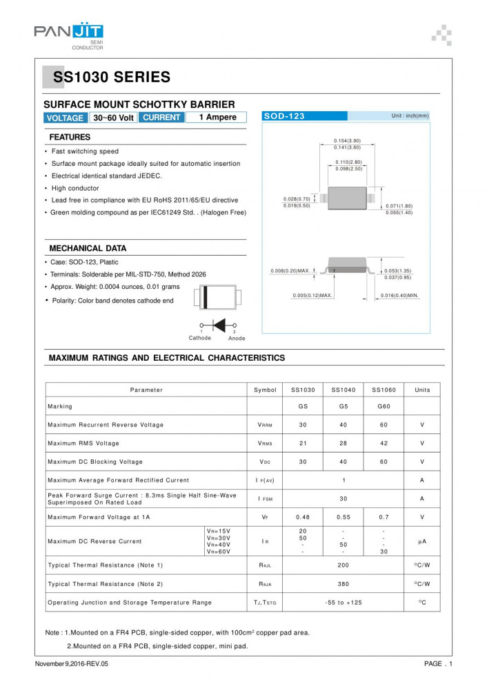 PANJIT SS1060 datasheet page 1