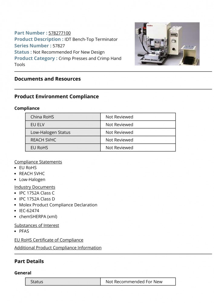 MOLEX 578277100 document image, page 1