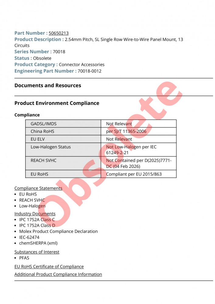 Technical document image 1 for Molex 50650213