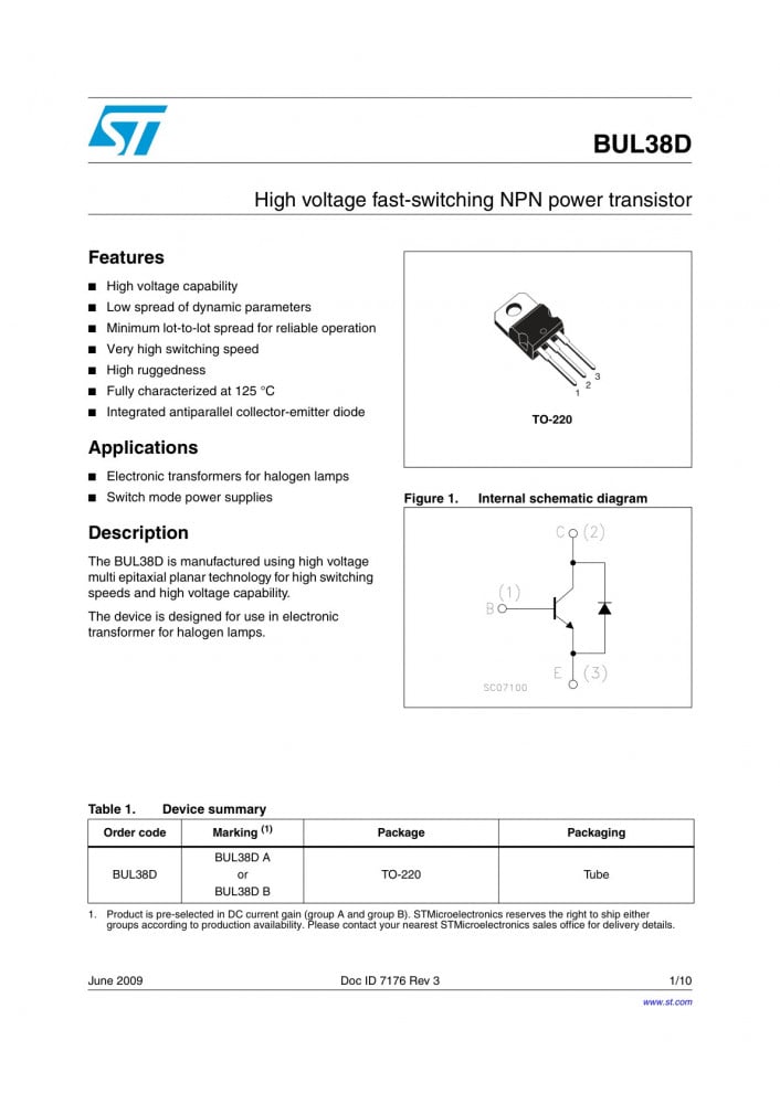 BUL38D datasheet page 1