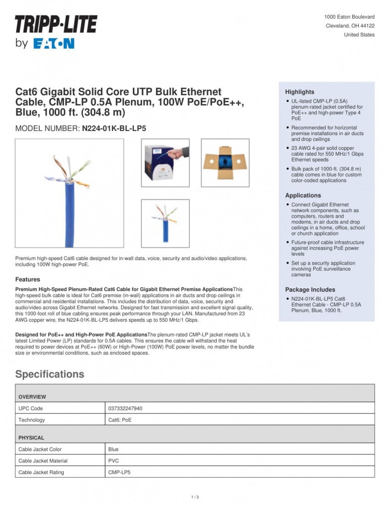 N224-01K-BL-LP5 technical document page 1