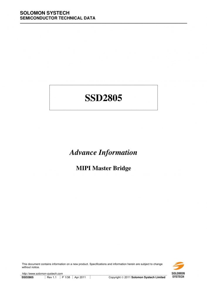 SSD2805 datasheet page 1