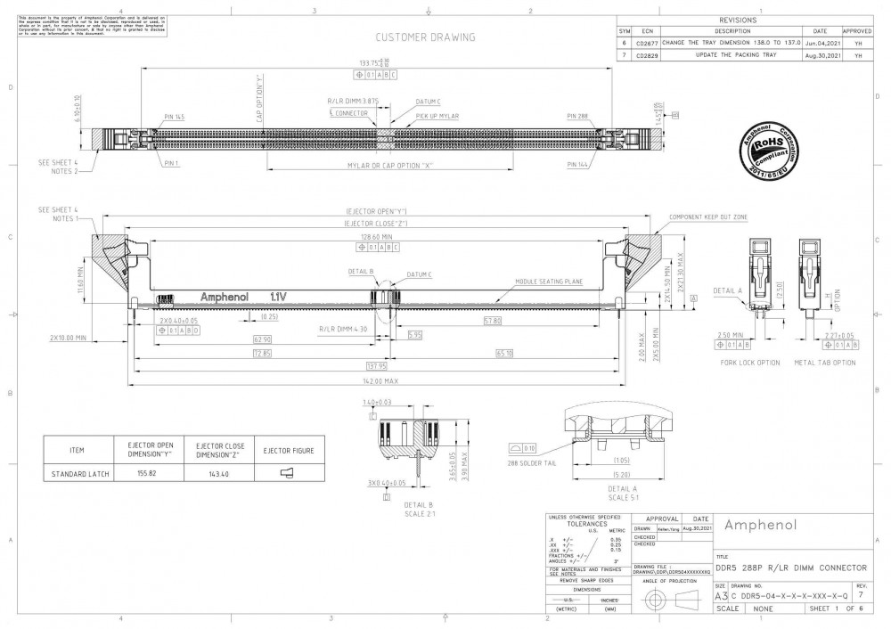 DDR5 288-pin DIMM connector drawing, page 1