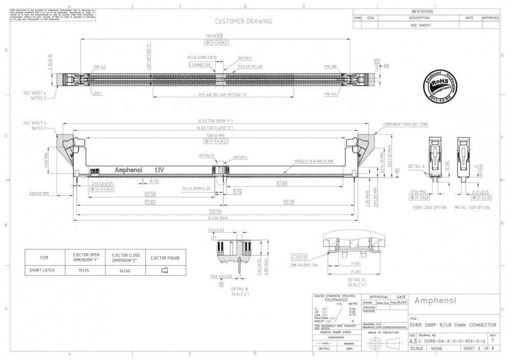DDR5 288-pin DIMM connector drawing, page 2